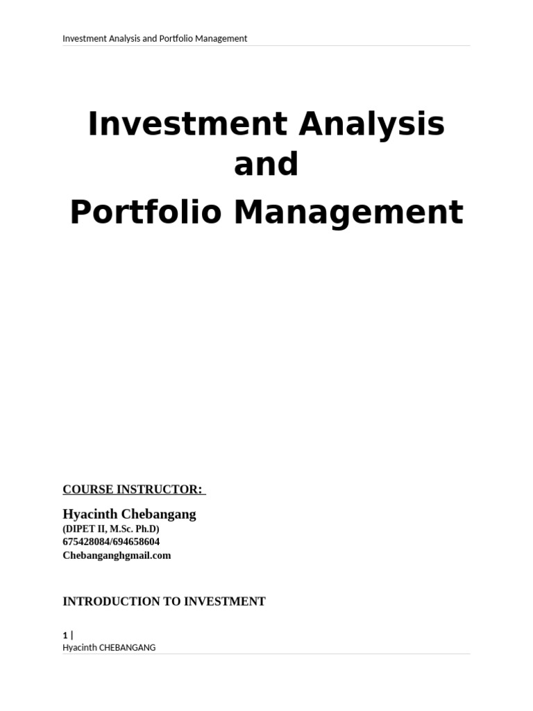 Investment Analysis and Portfolio Management NOTES | PDF | Cost Of ...