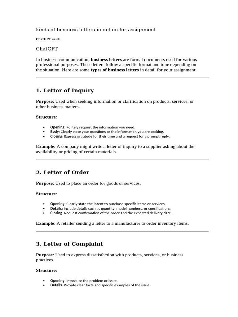 Kinds of Business Letters in Detain For Assignment | PDF | Employment ...