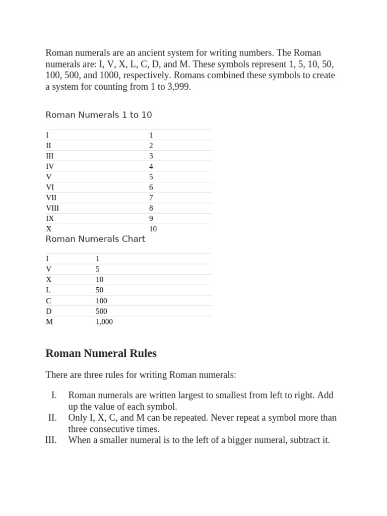 Roman-numerals | PDF | Numbers | Notation