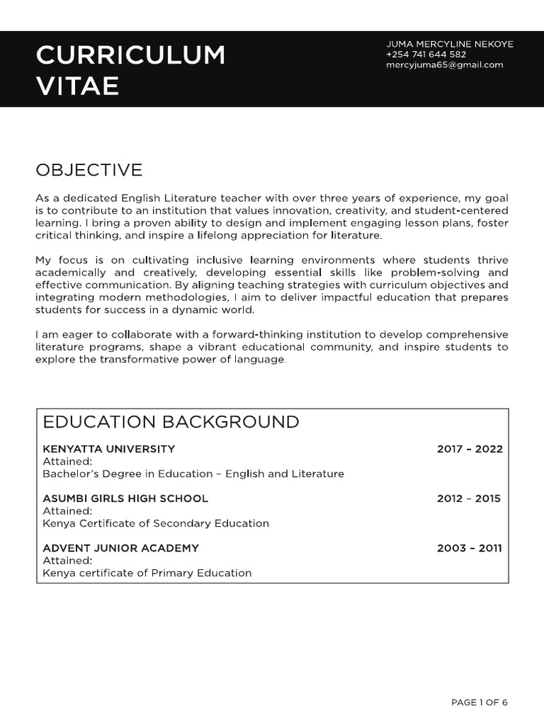 Mercyline J. CV MJ New | PDF