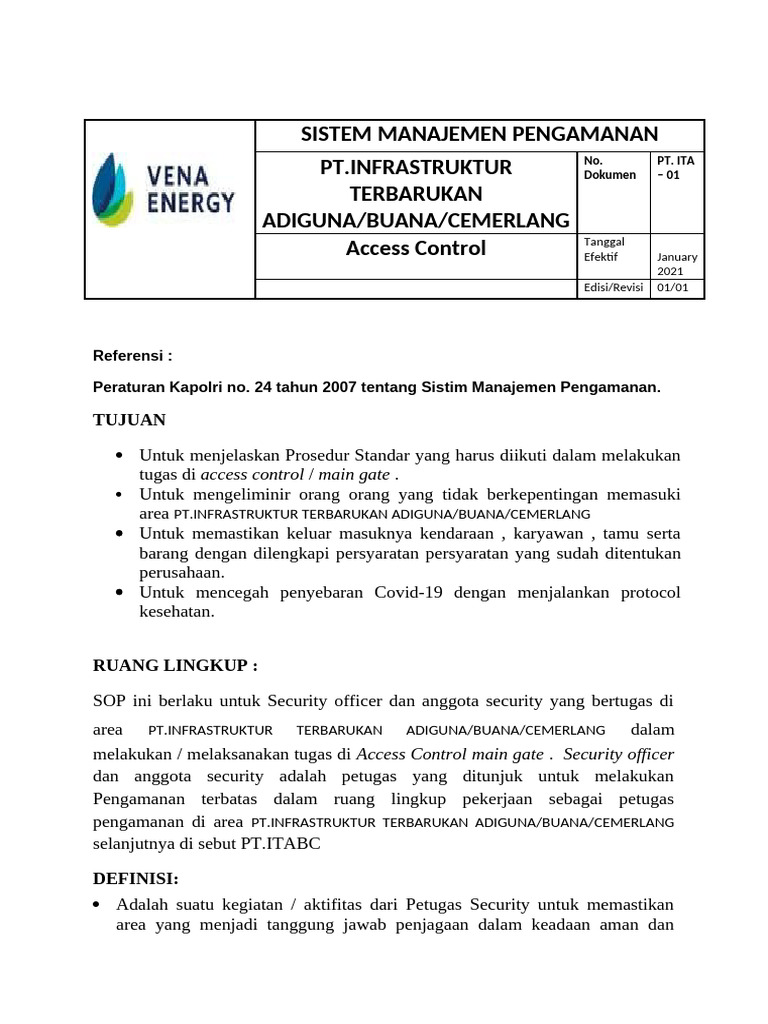 01.SOP Access Control ITA | PDF