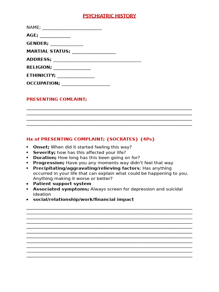 Psychiatric Evaluation for Depression | PDF | Delusion | Causes Of Death