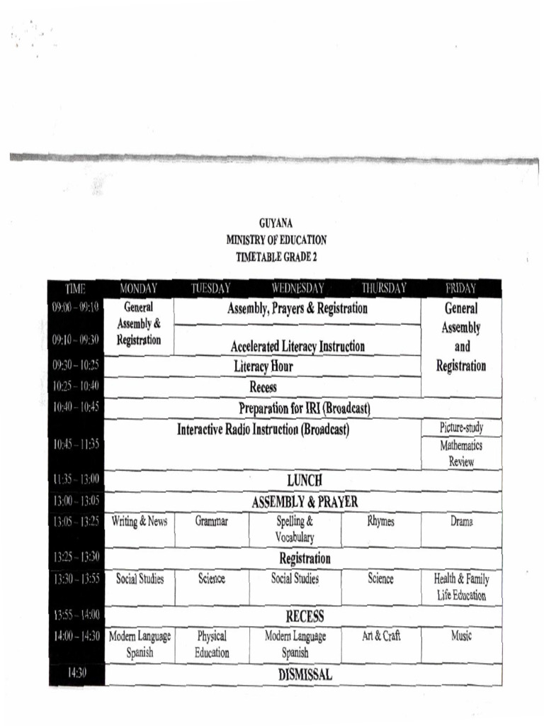 Timetable and Analisis - Grade 2 | PDF