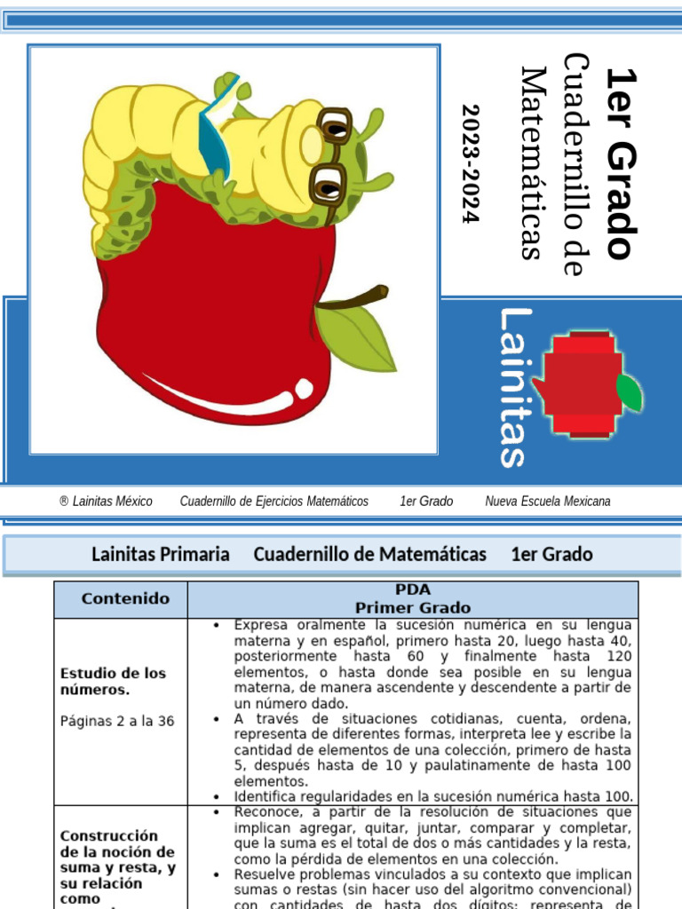 1er Grado - Cuadernillo de Matemáticas (2023-2024) | PDF | Sustracción | Números