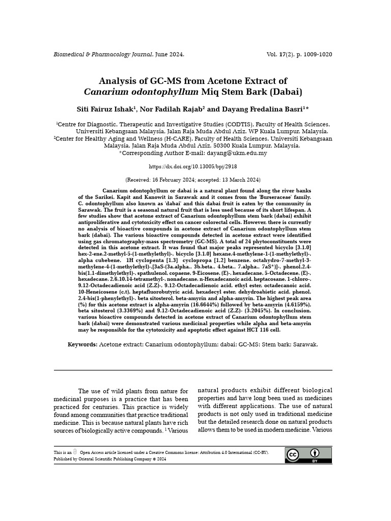 Analysis of Gc-Ms From Acetone Extract of Canarium Odontophyllum | PDF ...