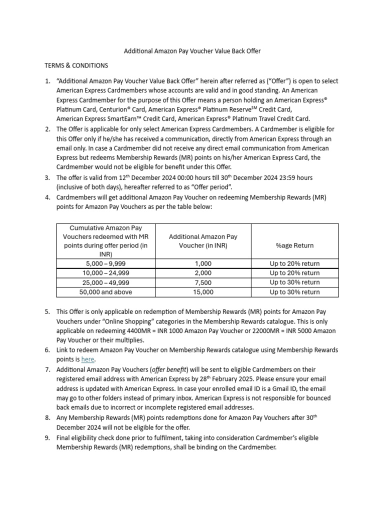 Amazon Voucher TNC Final | PDF | American Express