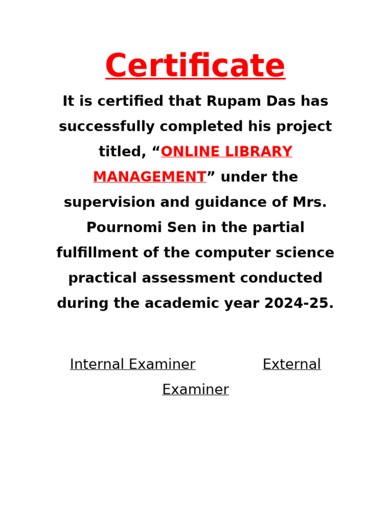 Certificate Cs Project | PDF
