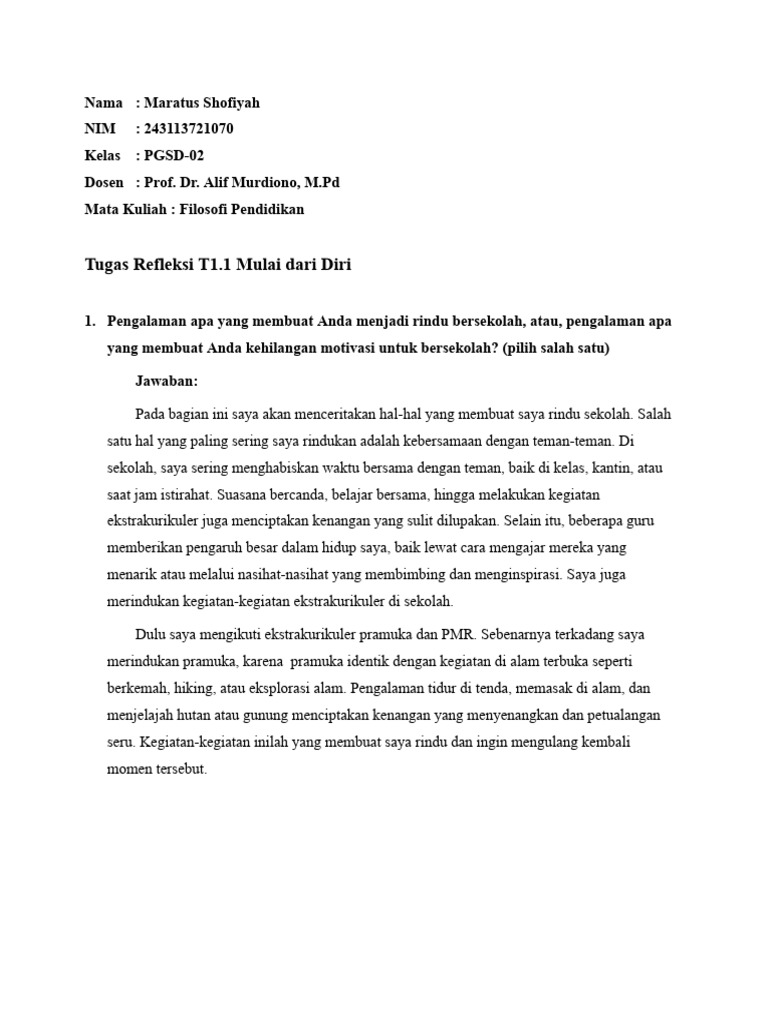 Maratus Shofiyah - T1.1. Mulai Dari Diri Refleksi Filosofi Pendidikan | PDF