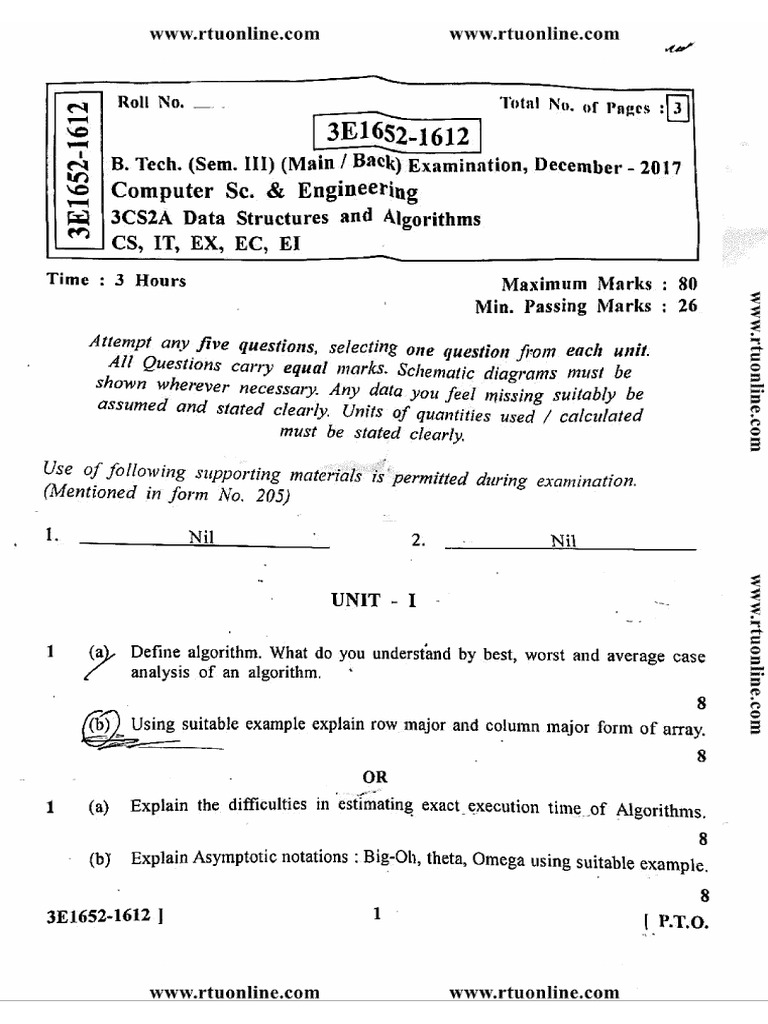 Qwerty DSA RTU 3rd SEM Papers 2017 | PDF