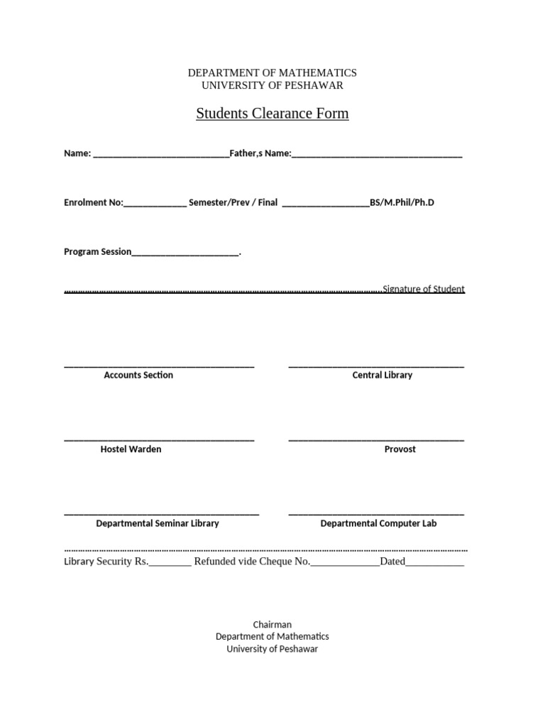 Student Clearance Form | PDF