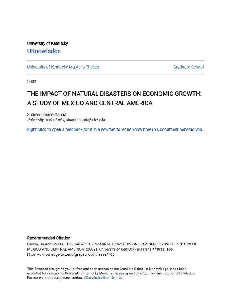 The Impact of Natural Disasters On Economic Growth - A Study of Me ...