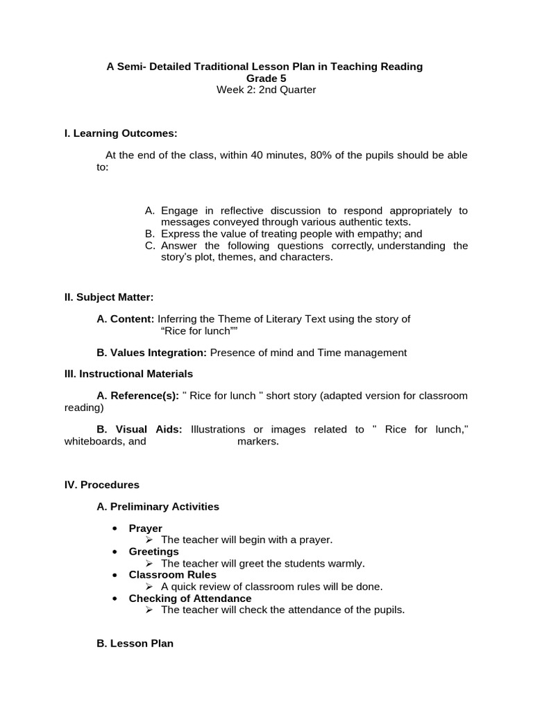 (Revised) RICE-FOR-LUNCH - Semi - Detailed - Lesson - Plan | PDF ...
