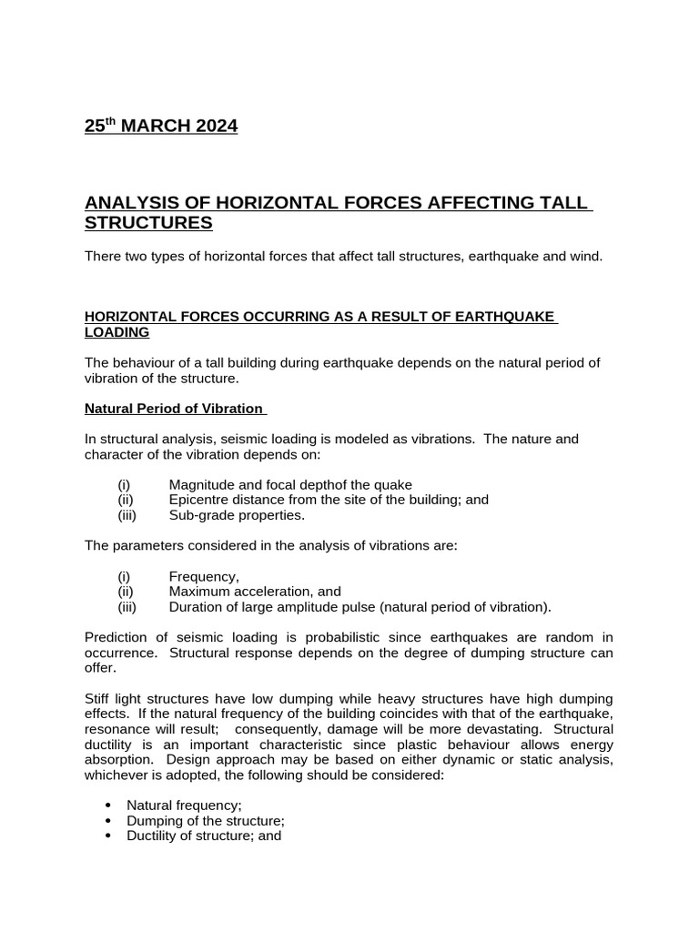 Horizontal Forces on Tall Structures | PDF | Earthquakes | Seismology