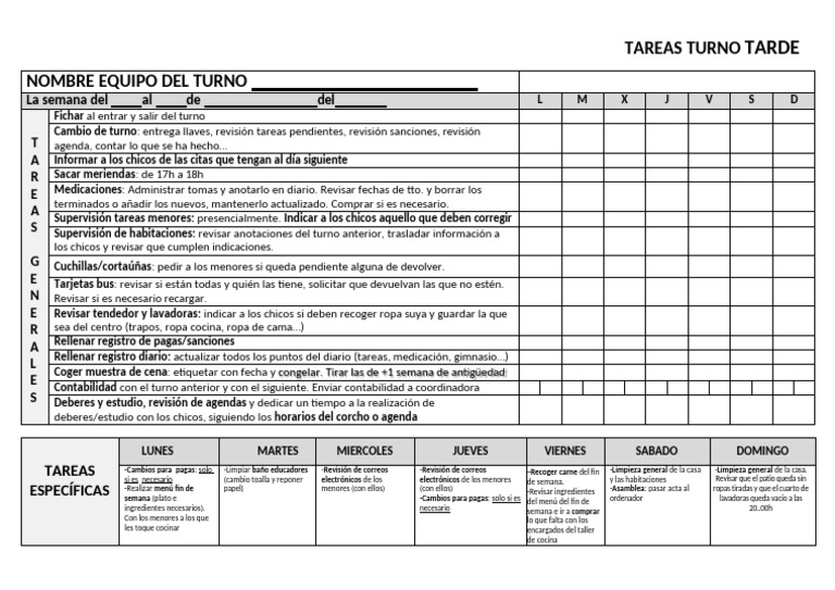 Tareas Turno Tarde | PDF