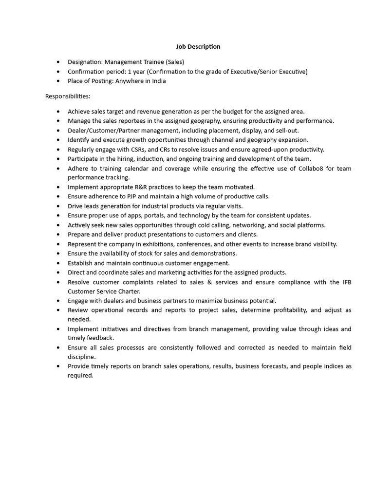 JD_MT(Sales) | PDF | Sales | Marketing