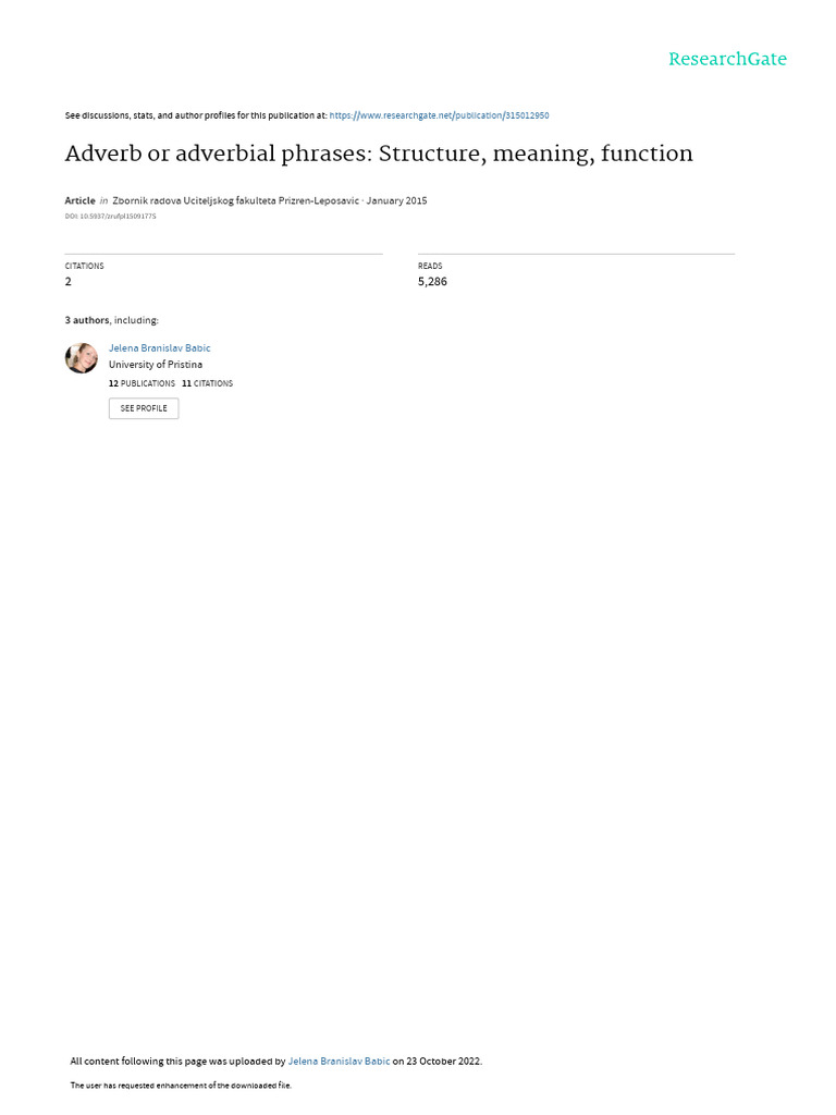Adverb or Adverbial Phrases Structure Meaning Func | PDF | Adverb ...
