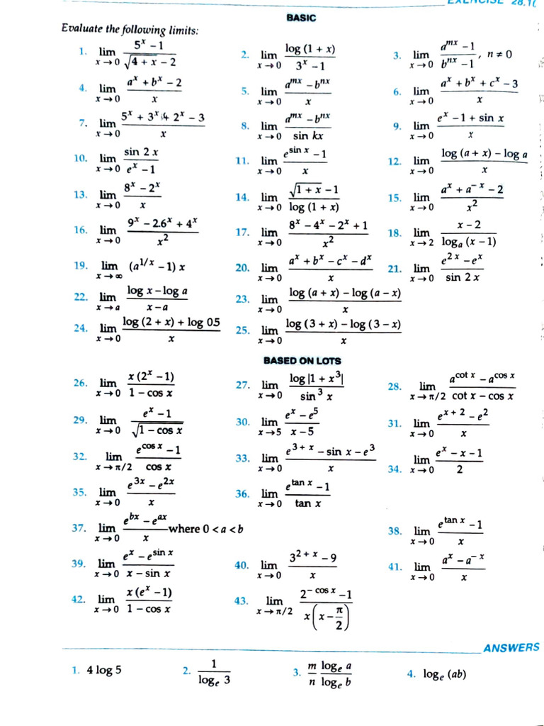 Exponential and Logarithmic Limits | PDF