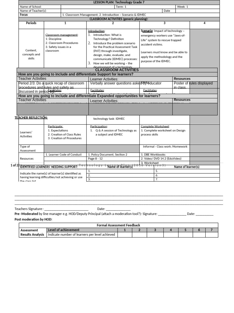 Technology Grade 7 T1 Lesson 1 | PDF | Teachers | Lesson Plan