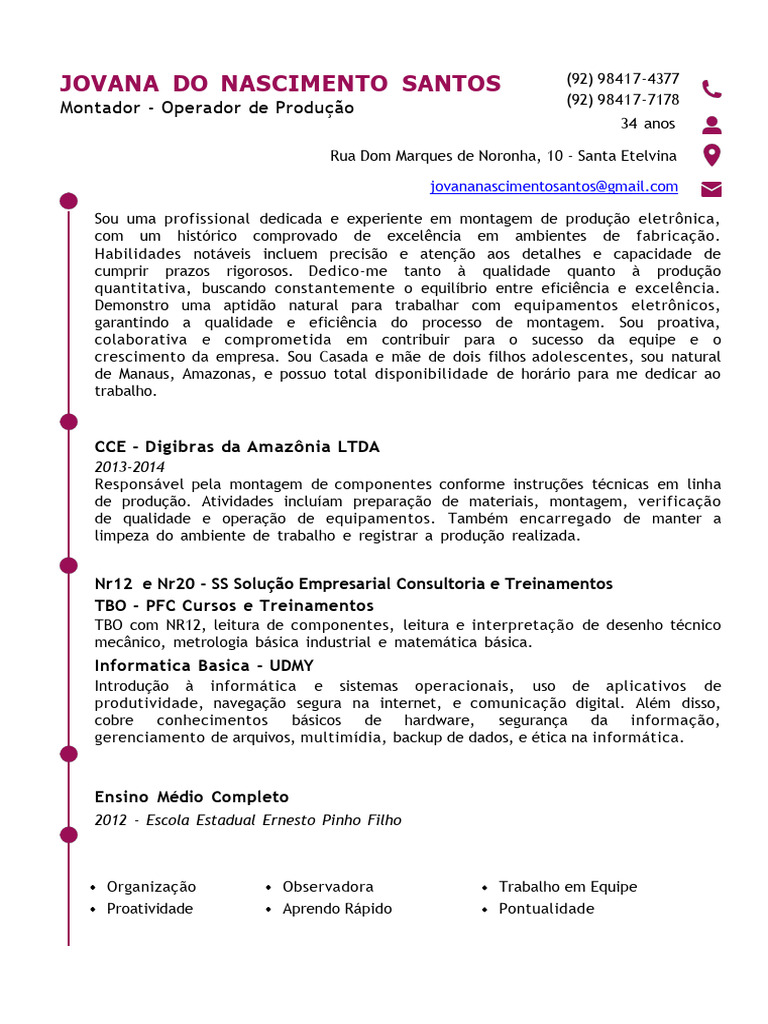 Currículo Profissional Jovana Nascimento | PDF