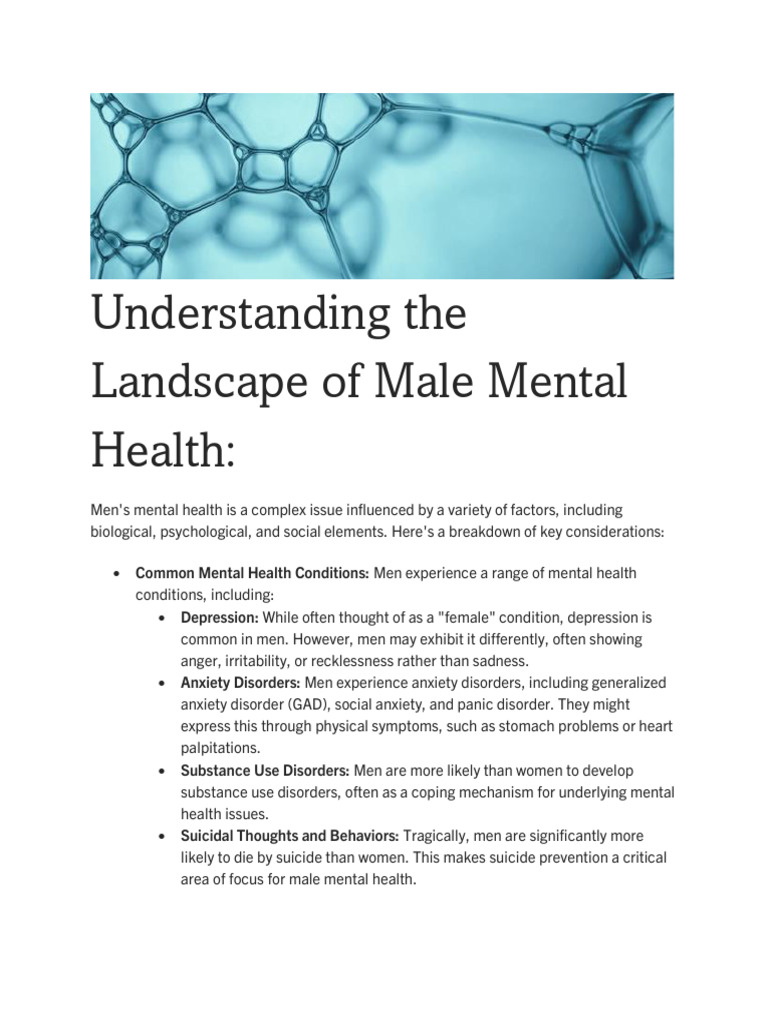 Understanding The Landscape of Male Mental Health | PDF | Mental ...
