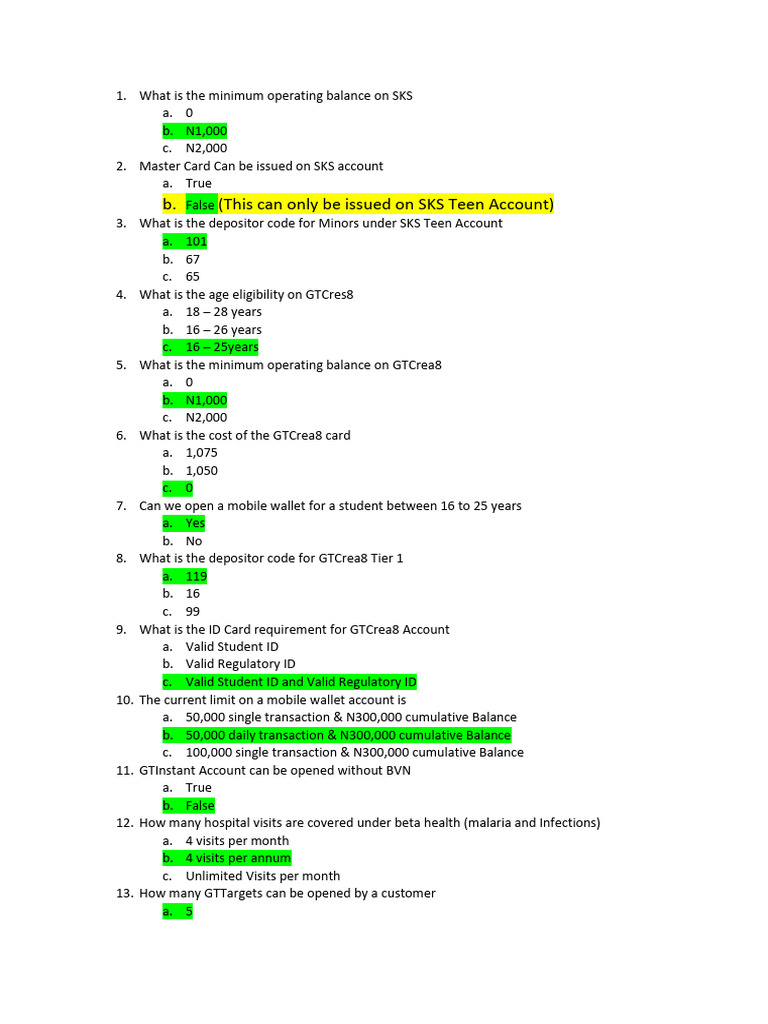 Answers To Product Knowledge Quiz | PDF | Deposit Account | Banking ...