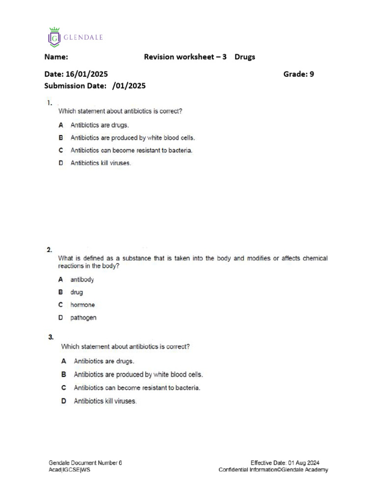 Revision Worksheet – 3 Drugs | PDF