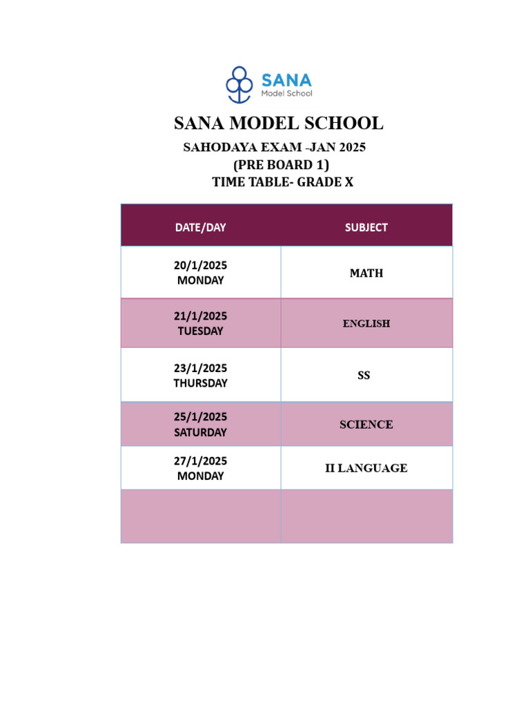 Preboard and Board Exam Timetable-2024-25 | PDF
