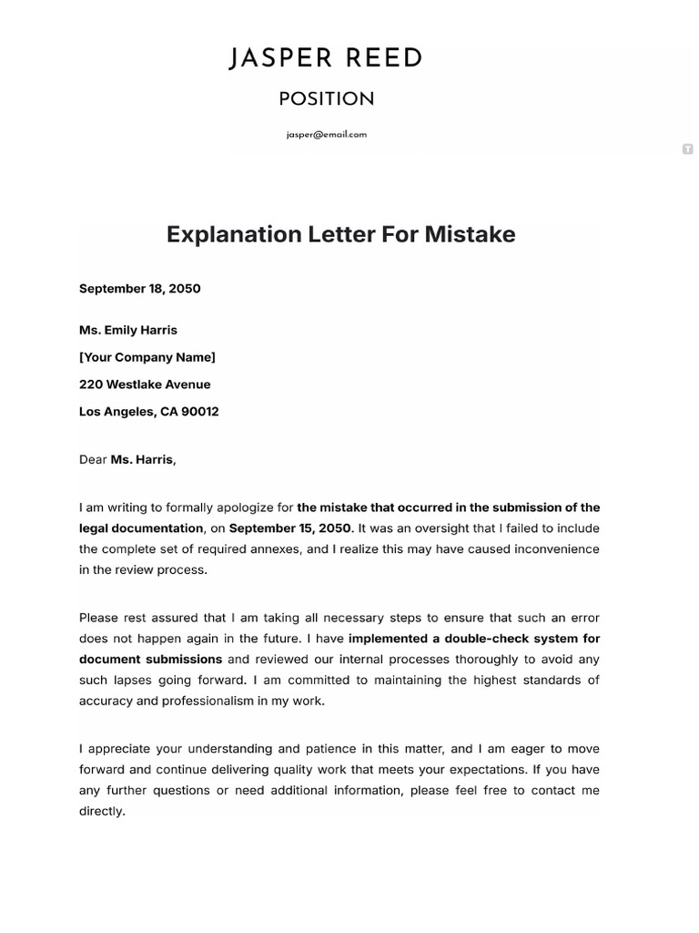 Free Explanation Letter for Mistake Template (1) | PDF