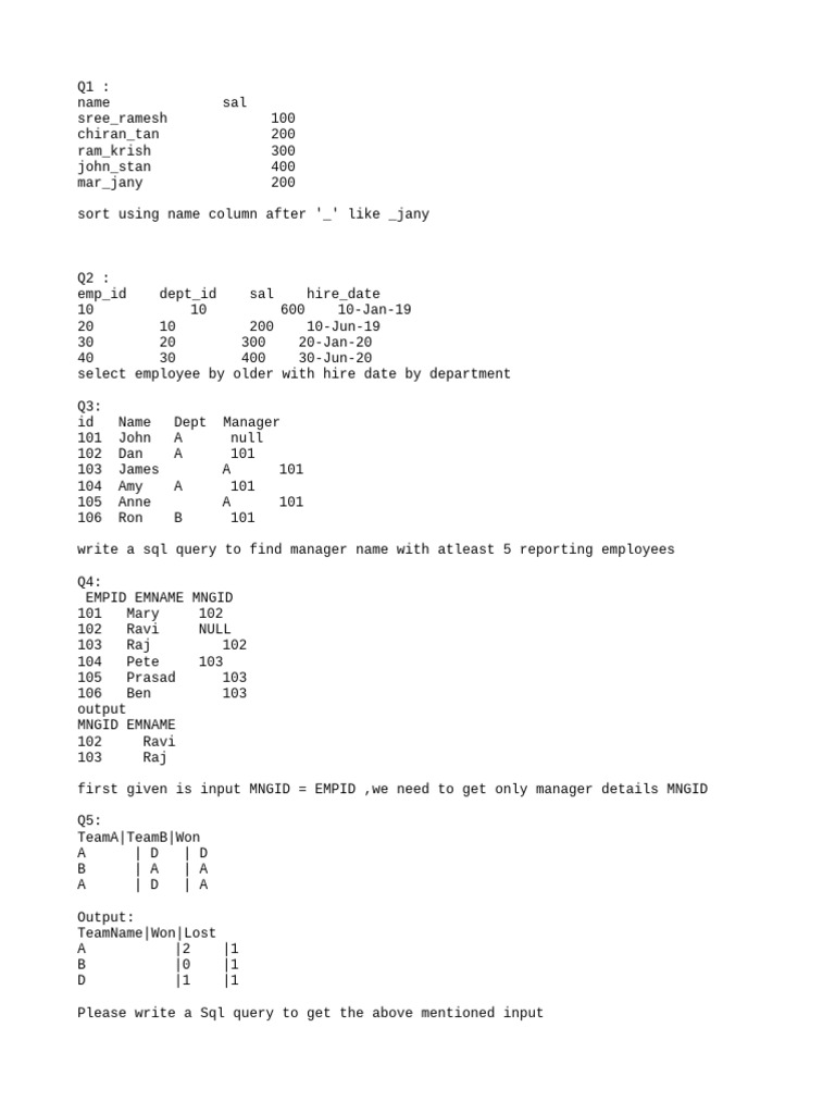 Interview Qs - Batch 34 | PDF | Sql | Data Management Software