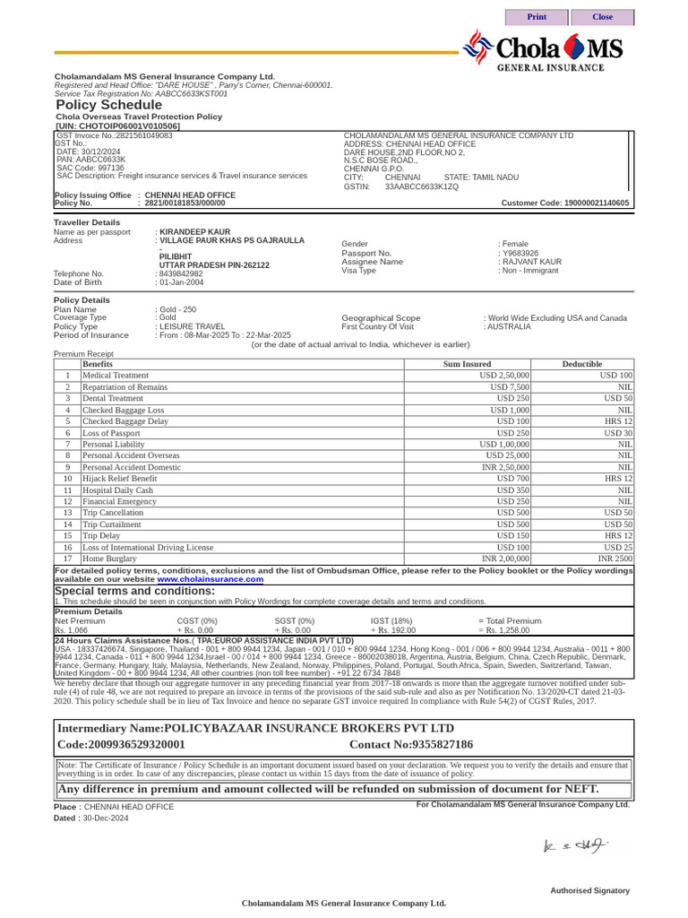 14 Cholamandalam Policy Format 14 | PDF | Insurance