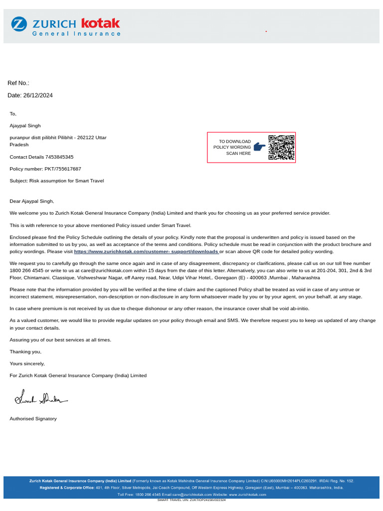 13 Zurich Kotak Insurance Policy Format 13 | PDF | Insurance | Medicine