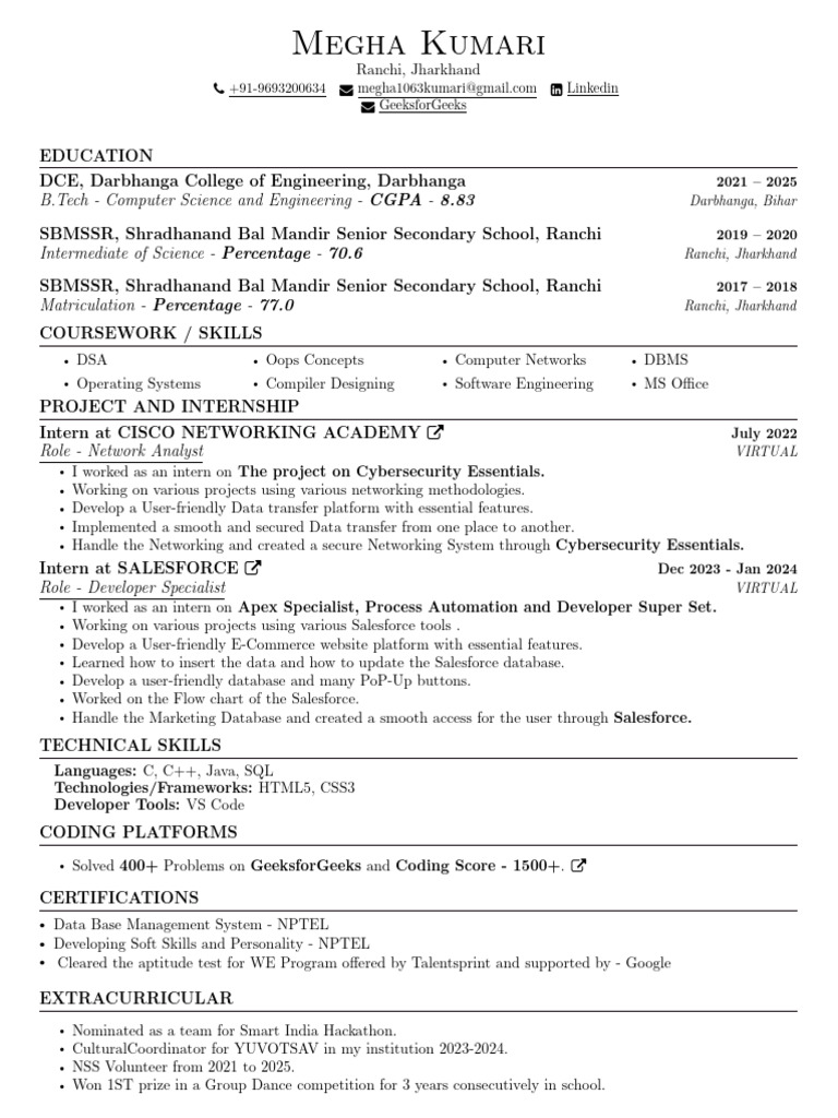 Megha_Resume (3) - Megha Kumari | PDF | Databases | Software