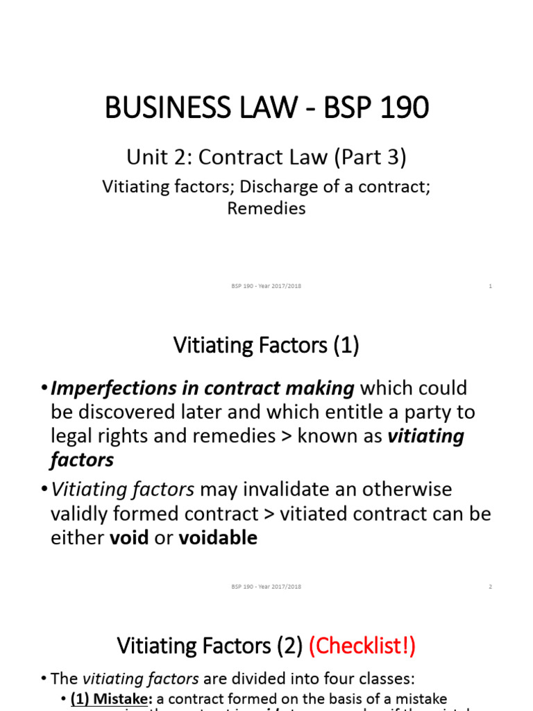 BS 190 - Unit 2 - Contract Law - Part 3 | PDF | Misrepresentation | Breach Of Contract