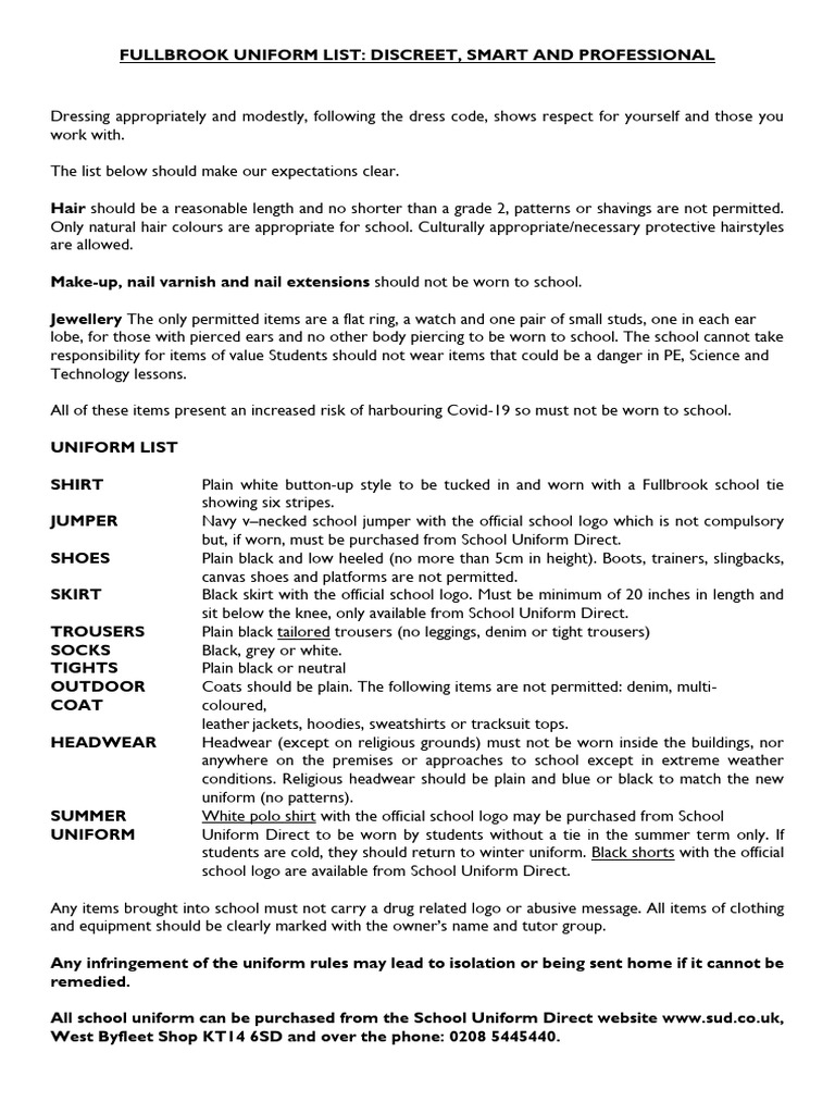 Fullbrook Uniform and PE Kit Vo3 | PDF | Physical Education | Trousers