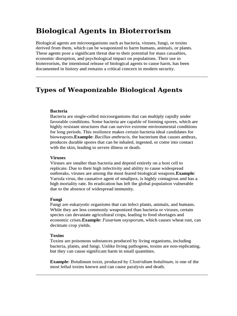 Biological Agents in Bioterrorism | PDF | Biological Warfare | Bioterrorism