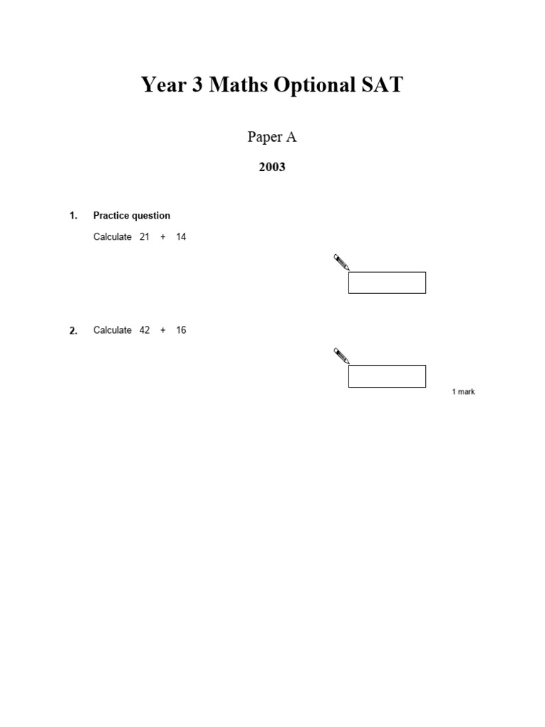 Year 3 Maths Optional SAT Paper A | PDF