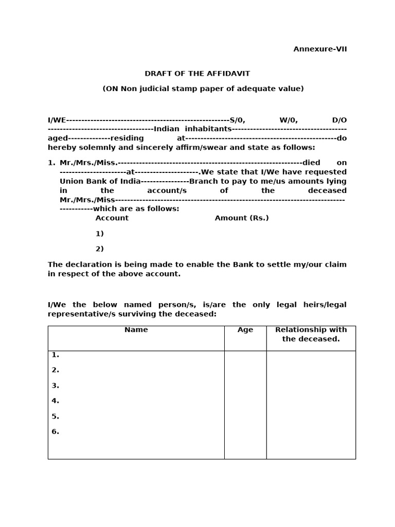 Annexure - VII - Draft - of - Affidavit UBI | PDF | Affidavit | Common Law