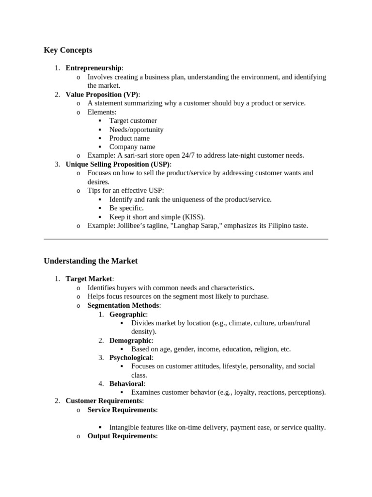 Key Concepts in Entrepreneurship and Market Analysis | PDF