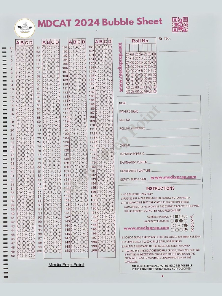 Bubble Sheet of Mdcat | PDF