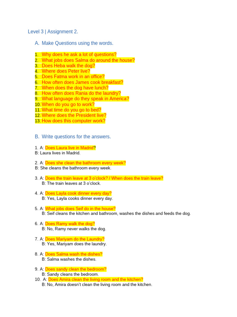 Level 3, Assignment 2, Answer Key. | PDF | Eating Behaviors Of Humans | Cuisine