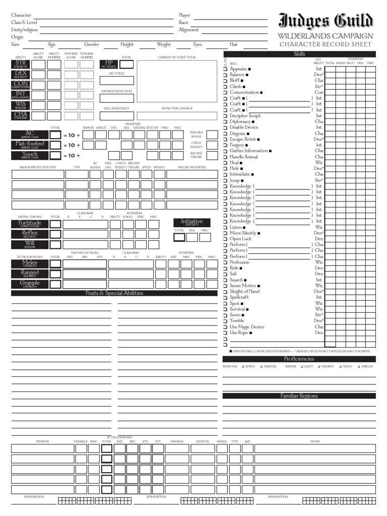 Judges Guild Wilderness Campaign Character Sheet | PDF | Tabletop Games ...