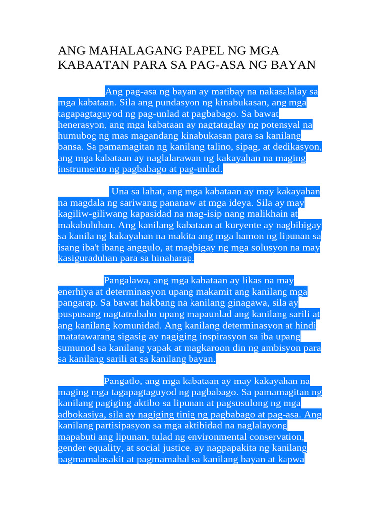ANG MAHALAGANG PAPEL NG MGA KABAATAN PARA SA PAG | PDF ANG MAHALAGANG PAPEL NG MGA KABAATAN PARA SA PAG | PDF