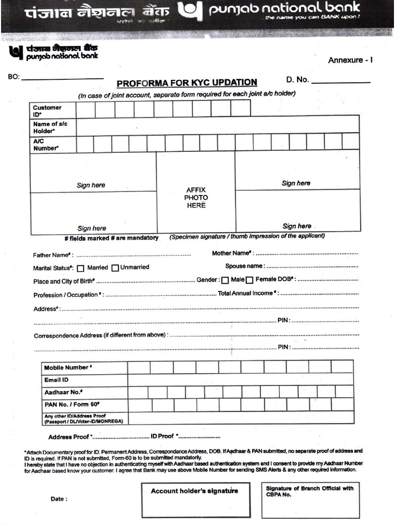 PUNB KYC From | PDF