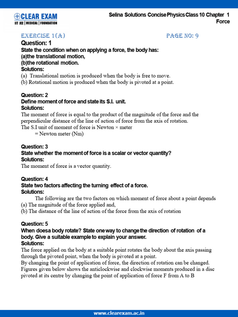 Selina-Solutions-Concise-Physics-Class-10-Chapter-1-Force | PDF | Acceleration | Force