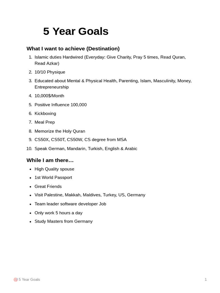 5 Year Goals | PDF
