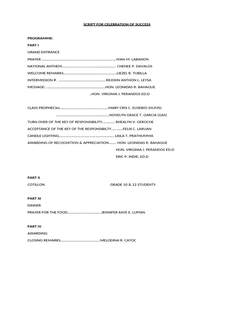 Celebration of Success Program Script | PDF