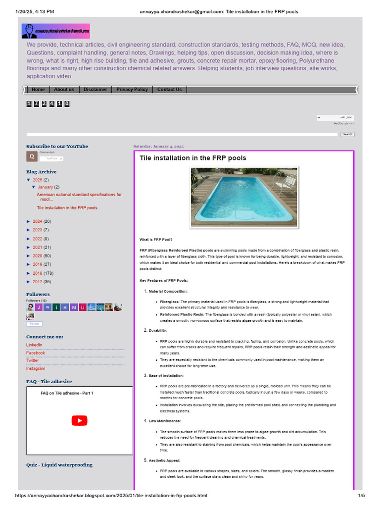 Tile installation in the FRP pools | PDF | Fibre Reinforced Plastic | Epoxy