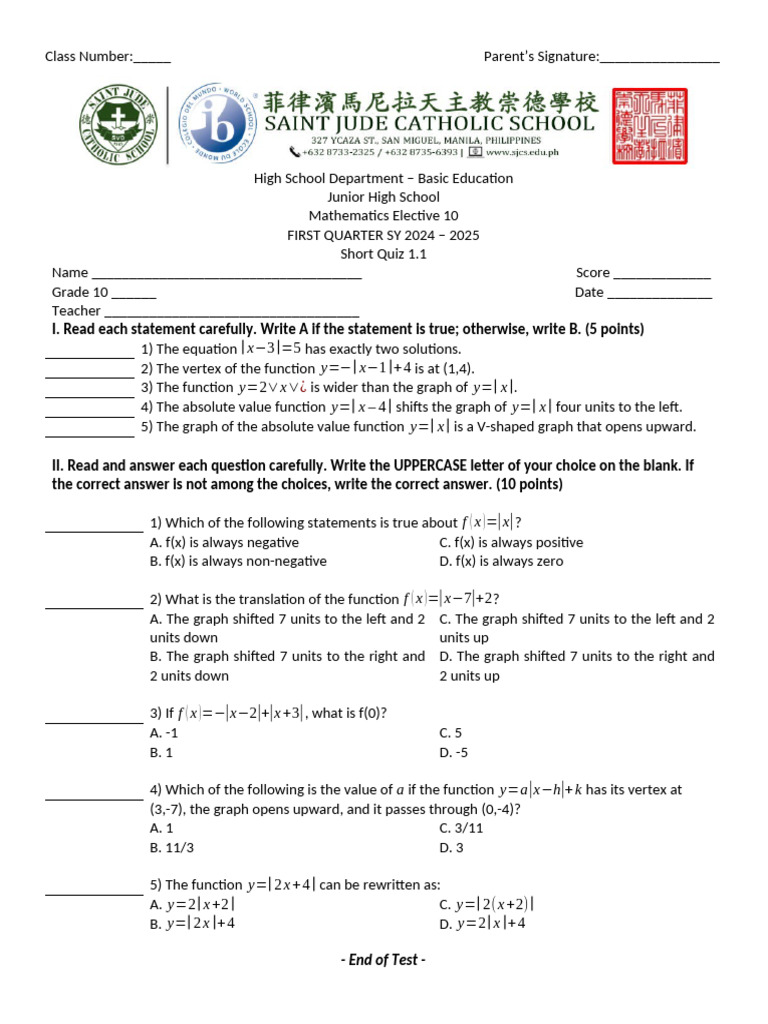 SQ 1.1 (Pre-Calculus) | PDF | Function (Mathematics) | Vertex (Graph ...