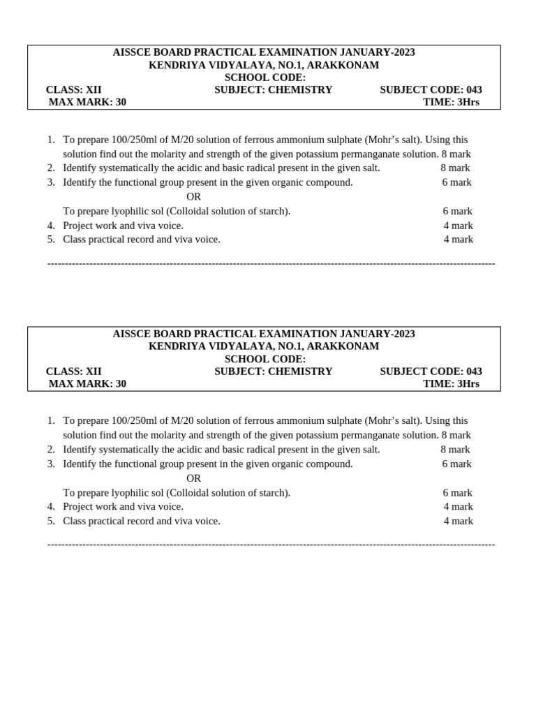 Aissce Board Practical Chemistry 22-23 | PDF