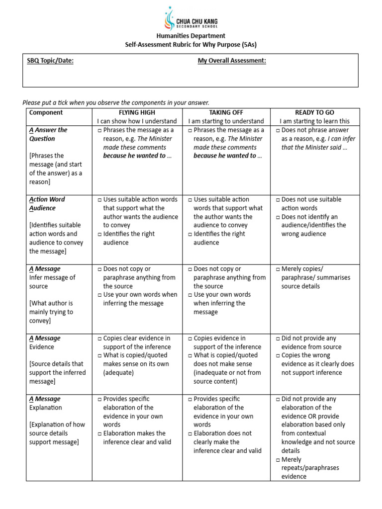 2.2024 - Self Assessment Rubrics - Why Purpose | PDF | Human ...
